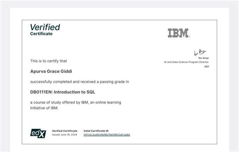 Apurva Grace Giddi On Linkedin Sql Ibm Edx Datascience Continuouslearning