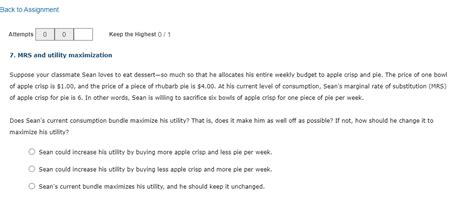 Solved 7 Mrs And Utility Maximization Suppose Your