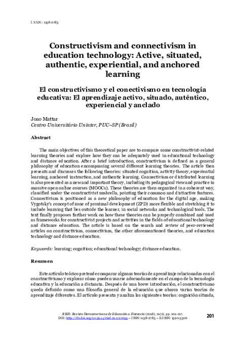 Pdf Constructivism And Connectivism In Education Technology Active