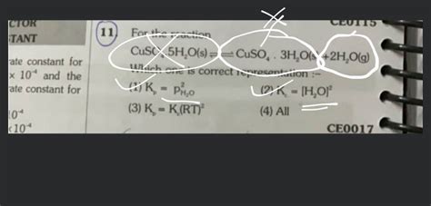 For The Reaction Cuso4 ⋅5h2 O S ⇌cuso4 ⋅3h2 O S 2h2 O G Which One Is Co