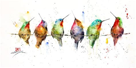 Hummingbirds On A Wire Watercolor Hummingbird Print By Dean Crouser