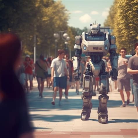 Premium Ai Image Robot Patrol On City Streets And Parkssunny Summer