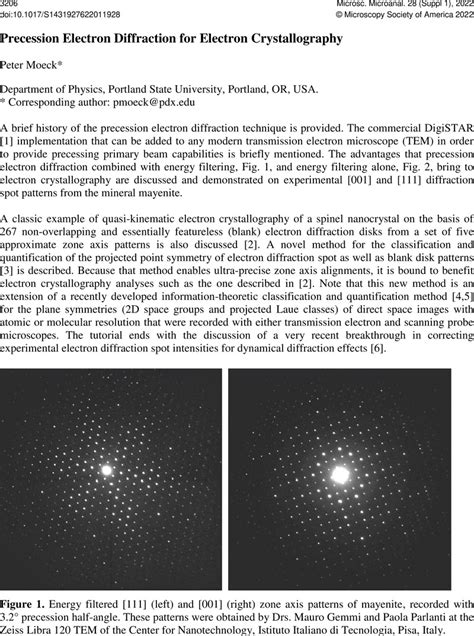 Precession Electron Diffraction For Electron Crystallography Microscopy And Microanalysis