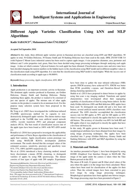 Pdf Different Apple Varieties Classification Using Knn And Mlp Algorithms