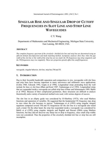 Singular Rise And Singular Drop Of Cutoff Frequencies In Slot Line And Strip Line Waveguides Pdf