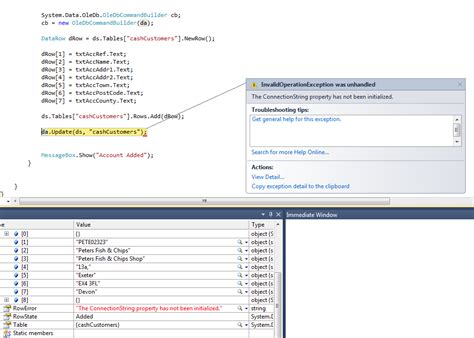 microsoft access insert a row in mdb via commandbuilder [solved