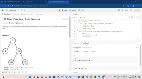 Day 52100 Binary Tree Level Order Traversal Karthik K Navalli Posted On The Topic Linkedin