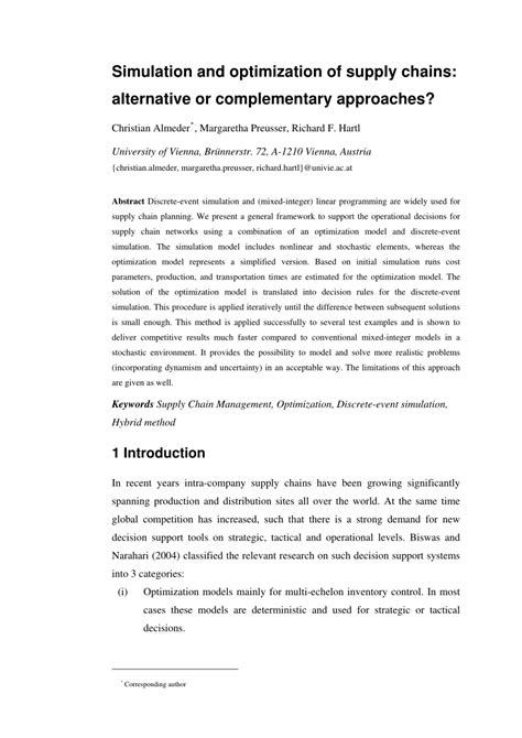 Pdf Simulation And Optimization Of Supply Chains Alternative Or Complementary Approaches