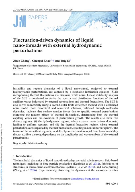 Pdf Fluctuation Driven Dynamics Of Liquid Nano Threads With External Hydrodynamic Perturbations