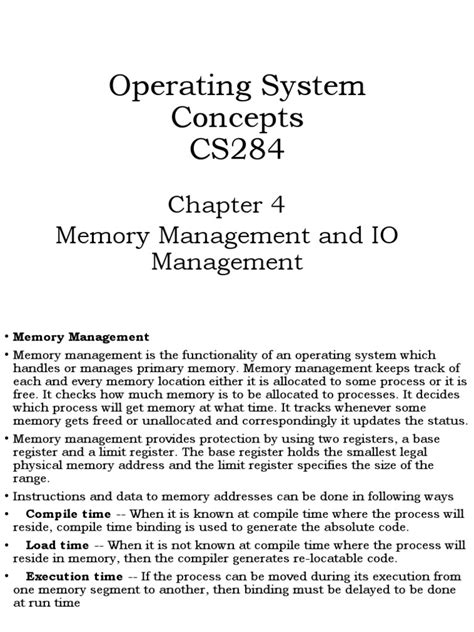 Chapter 5 Memory Management And Io Management Pdf Computer Data Storage Inputoutput
