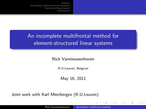 Pdf An Incomplete Multifrontal Method For Element Structured Linear Systems