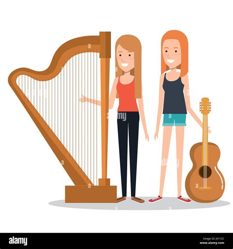 Two Girls Playing Musical Instruments Stock Vector Images Alamy