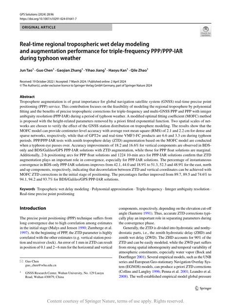 Real Time Regional Tropospheric Wet Delay Modeling And Augmentation Performance For Triple
