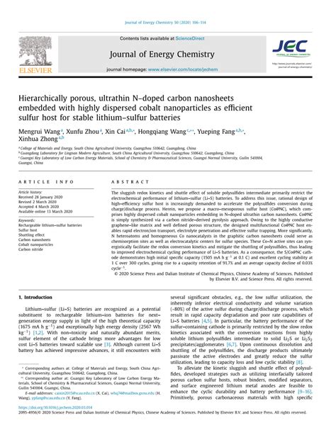 Pdf Hierarchically Porous Ultrathin Ndoped Carbon Nanosheets