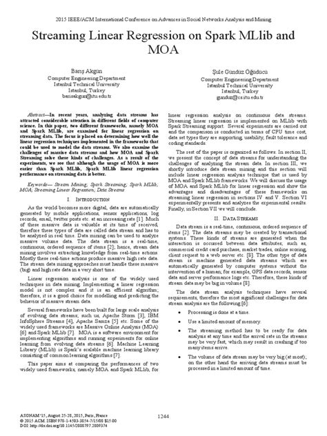 Streaming Linear Regression On Spark Mllib And Moa Pdf Apache Spark
