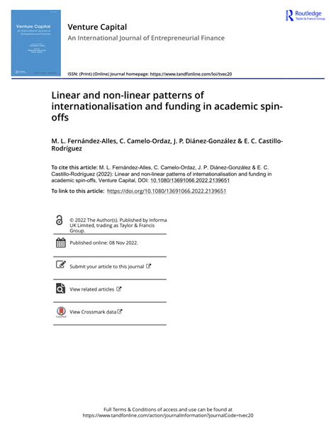 PDF Linear And Non Linear Patterns Of Internationalisation And Funding In Academic Spin Offs
