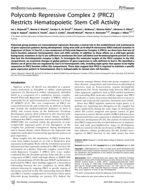 Pdf Polycomb Repressive Complex 2 Prc2 Restricts Hematopoietic Stem