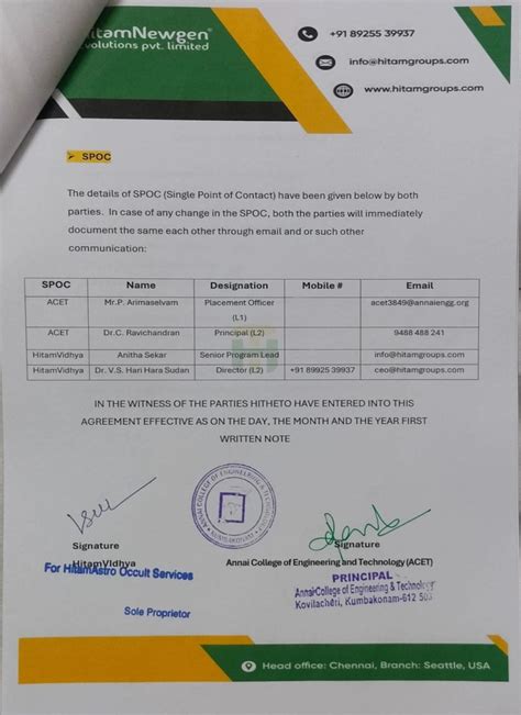 Second Mile Stone Reached For Hitamvidhya Company We Are Happy To Sign Mou With Annai Group Of