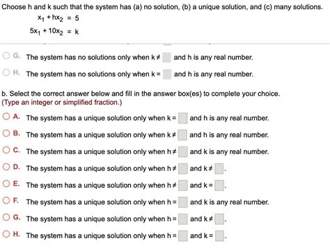 Solved Choose H And K Such That The System Has A No Solution B A