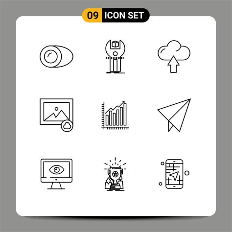 Set Of 9 Vector Outlines On Grid For Analytics Photo Programming Image Upload Editable Vector