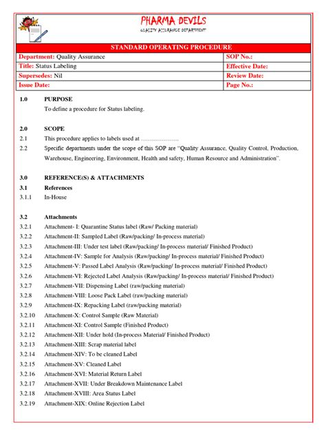 Sop For Status Labeling Pdf Quality Assurance Packaging And Labeling