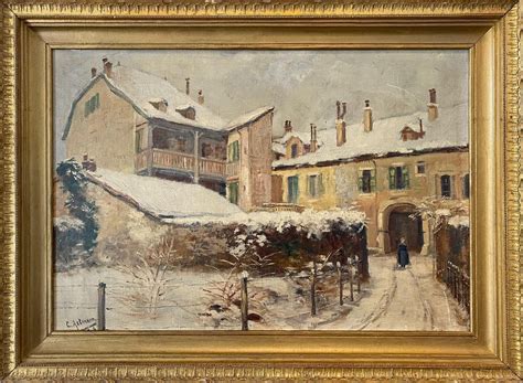 Christian Axtmann Snowy Farm In Switzerland Oil On Canvas 1918