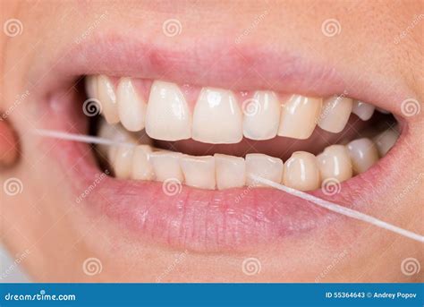 Woman Flossing Teeth Stock Image Image Of Floss Close