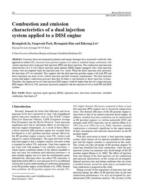 Combustion And Emission Characteristics Of A Dual Injection System Applied To A Disi Engine