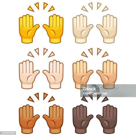 다른 분위기의 이모티콘 감성적인 손 안녕 안녕하세요 이모티콘 다양한 피부 톤의 손 세트귀여운 만화 양식화된 벡터 만화 일러스트