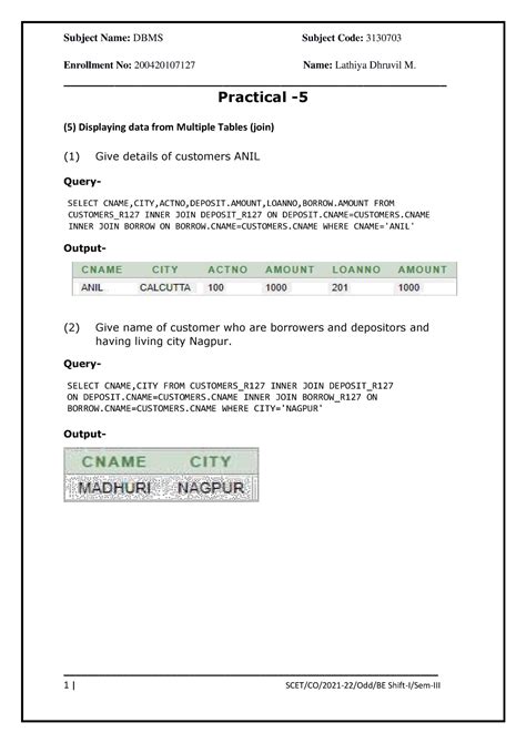 Multiple Query Using Enrollment No 200420107127 Name Lathiya