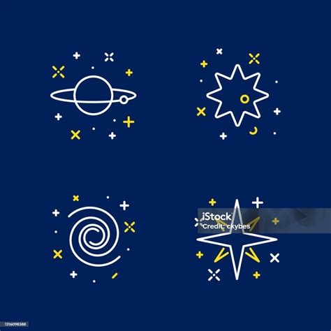 흰색으로 분리된 반짝이는 반짝이는 공간 오브젝트의 줄 지어 있는 아이콘 세트입니다 반짝이는에 대한 스톡 벡터 아트 및 기타 이미지 반짝이는 번쩍이는 벡터 Istock