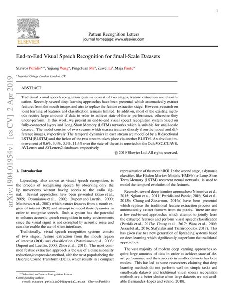 End To End Visual Speech Recognition For Small Scale Datasets Deepai