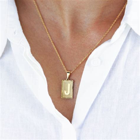 Rectangle Initial Letter Pendant Necklace By Gaamaa