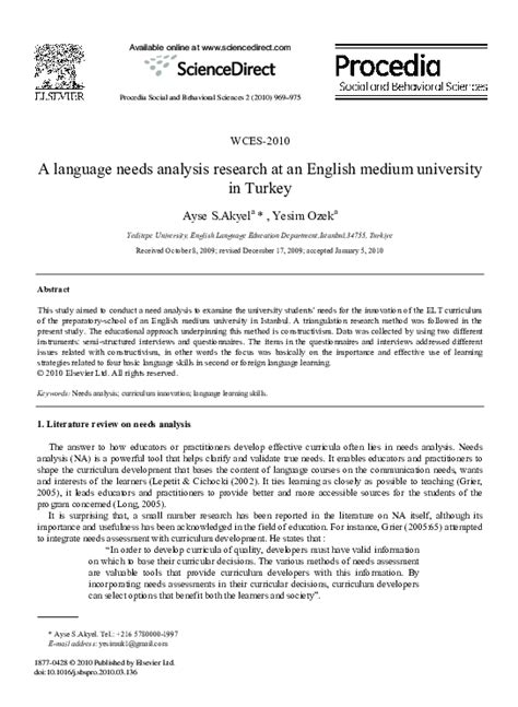 Pdf A Language Needs Analysis Research At An English Medium