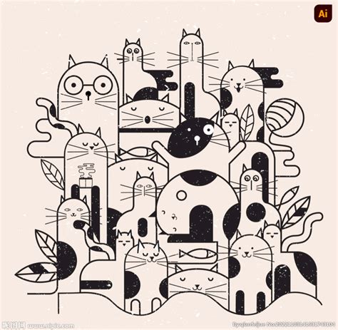 可爱猫咪抽象图案设计图 卡通设计 广告设计 设计图库 昵图网