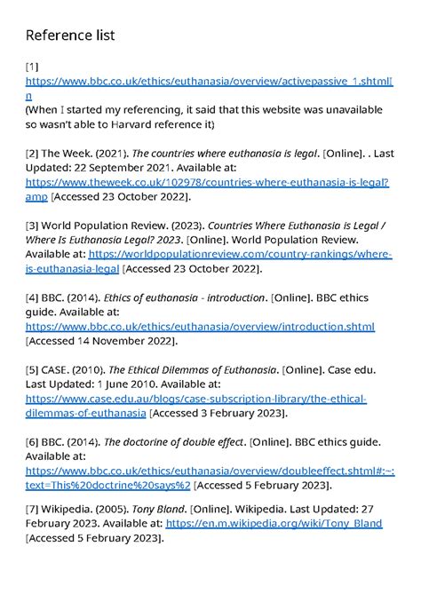 Epq Reference List Reference List 1 Ethicseuthanasia