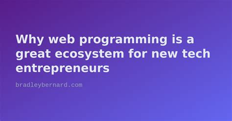 Why Web Programming Is A Great Ecosystem For New Tech Entrepreneurs Bradley Bernard