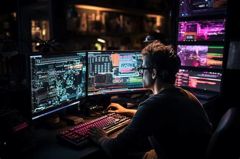 Premium Ai Image Programmer Examining Complex Algorithms The Vibrant Ide Colors Contrasting