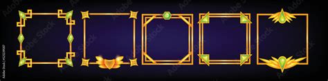 Game Frame Vector Set Avatar Ui Fantasy Rpg Gold Border Medieval Ancient Facecam Menu Green