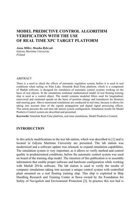 Pdf Model Predictive Control Algorithm Verification With The Use Of Real Time Xpc Target Platform