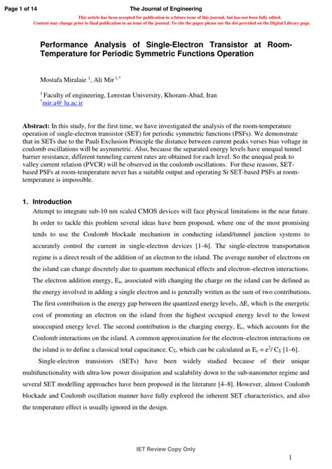 Pdf Performance Analysis Of Single Electron Transistor At Room