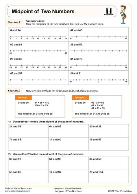 Midpoints Of Two Numbers Worksheet Fun And Engaging Year 7 Number Worksheet