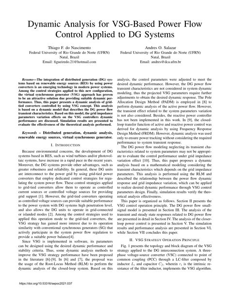 Pdf Dynamic Analysis For Vsg Based Power Flow Control Applied To Dg Systems
