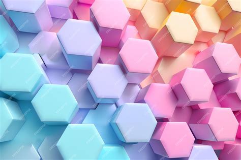 3d Render Of Colorful Pastel Colored Abstract Geometric Background With Hexagon Shapes Premium