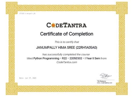 Happy To Receive My Codetantra Certificate Grateful For The Learning Himasree Janumpally