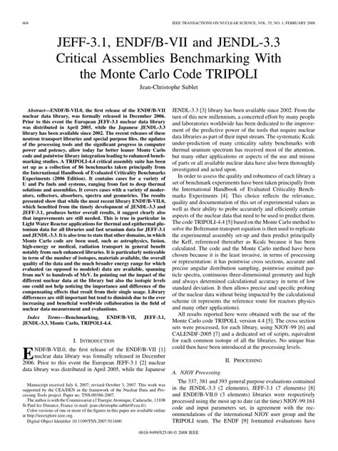 Pdf Jeff 31 Endfb Vii And Jendl 33 Critical Assemblies Benchmarking With The Monte Carlo