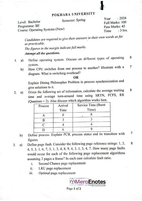 Pu Be Computer Operating System Question Paper 3rd Sem Mero Enotes