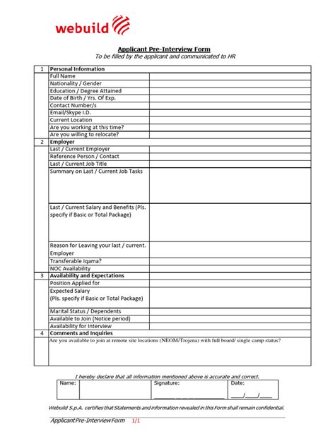 Pre Interview Form Pdf