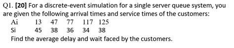 Solved Q1 20 For A Discrete Event Simulation For A Single
