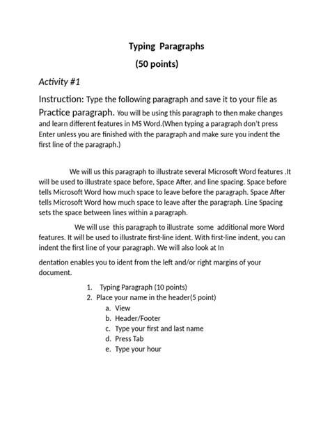 Typing Paragraphs Pdf Paragraph Microsoft Word